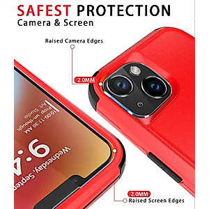 Diverbox for iPhone 14 Case [Shockproof] [Dropproof] [Tempered Glass Screen + Camera Lens Protector],Heavy Duty Protection Phone Case Cover for Apple iPhone 14 (Red)