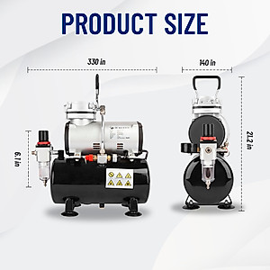 Timbertech Airbrush Compressor, High-performance Single-Piston Oil-free Mini Compressor AS186 with 3L Tank, Regulator, Moisture Trap for Hobby, Cake Decoration, Tattoo, Automotive Graphic, Make-up