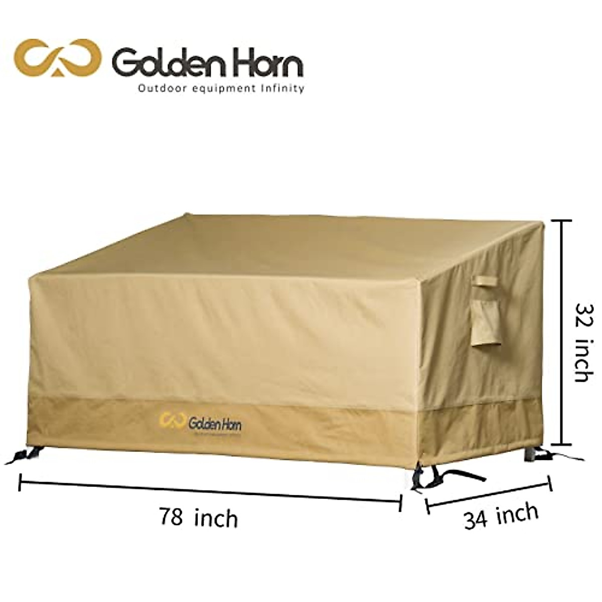 Outdoor Patio Furniture Loveseat Cover, 78" W x34 Dx32, Golden Horn