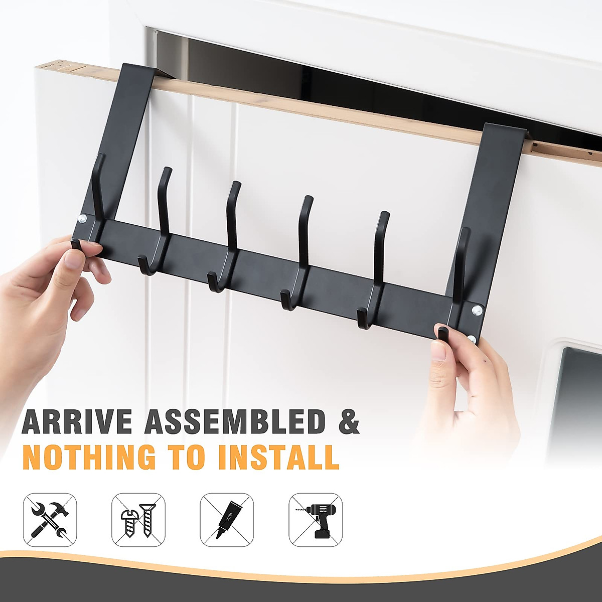 Uross Foldable Over The Door Hooks, Heavy Duty Over Door Hanger, Behind The Door Hook Rack for Hanging Jackets Coats Hoodies Towels Scarfs Clothes Hats Handbags Backpacks -Black