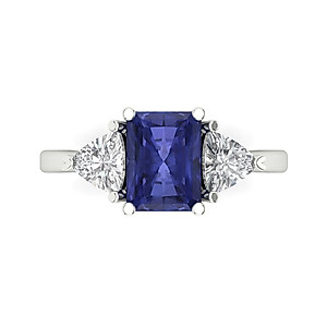 Clara Pucci 2.95 Carat Emerald Cut 3 Stone Solitaire Simulated Tanzanite Proposal Designer Wedding Anniversary Bridal Ring 14k White Gold, Size 8