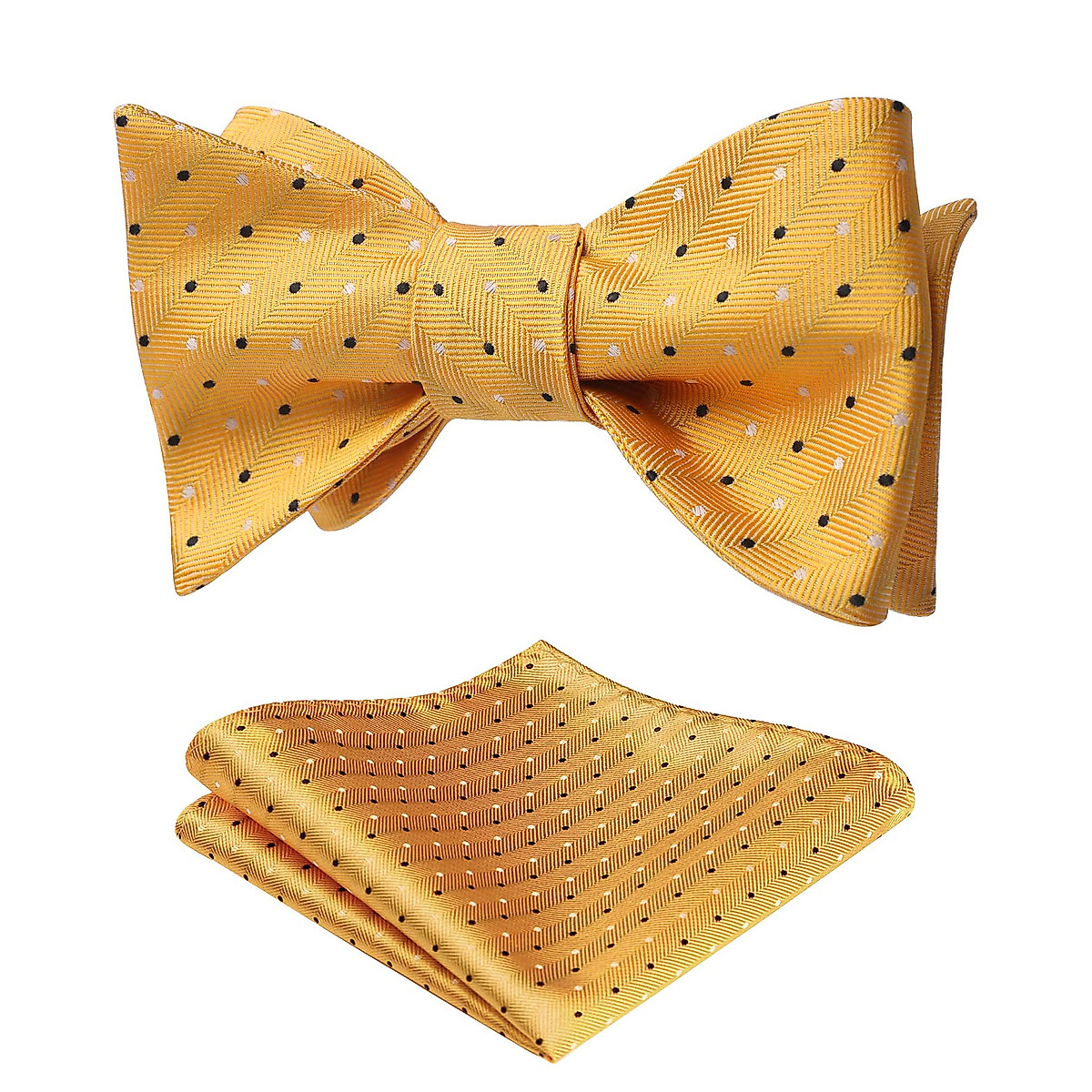HISDERN Bowties Men Polka Dot Self Tie Bow Ties and Pocket Square Set Yellow Classic Formal Business Tuxedo Bowtie Handkerchief for Wedding Party