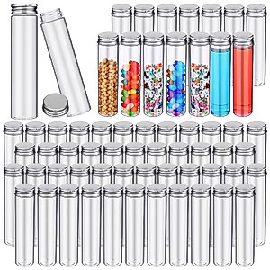 Hsei 60 Pcs 110ml Clear Test Tubes with Lids Plastic Candy Tube Flat Bottomed Plastic Tubes Transparent Test Tubes with Cap for Candy Containers Storage Tube Spices Dried Flowers