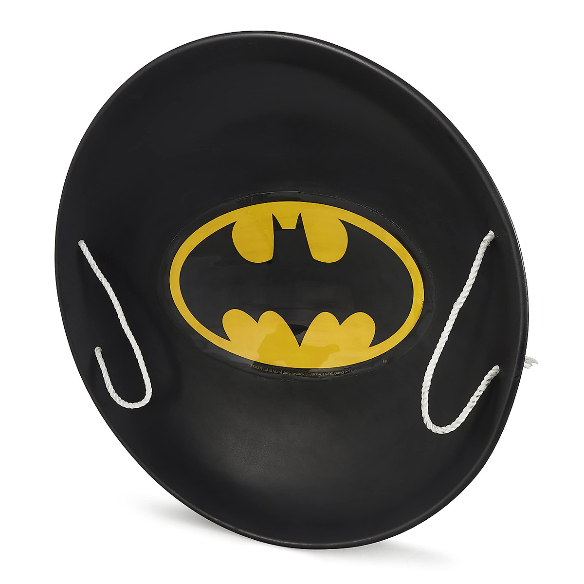 Slippery Racer ProDisc 26 Inch Heavy Duty Aluminum Iron Alloy Metal Kids Winter Saucer Snow Sled with Dual Riveted Soft Grip Rope Handles (Batman)