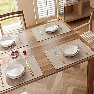 Demetex Linen Placemats Set of 4 Heat Resistant Wipeable Cloth Table Place Mats for Dining Table Indoor Restaurants, 13 x 19 inches, Linen