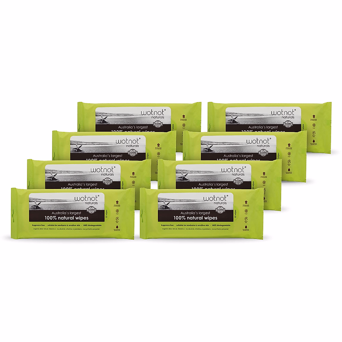 Wotnot - 100% Natural Baby Wipes, Travel Size Soft Pack 20 count (Pack of 8)