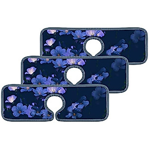 Absorbent Kitchen Faucet Mats 3 Pieces Moonlight Flowers Faucet Sink Splash Guard Bathroom Counter and RV,Faucet Counter Sink Water Stains Preventer