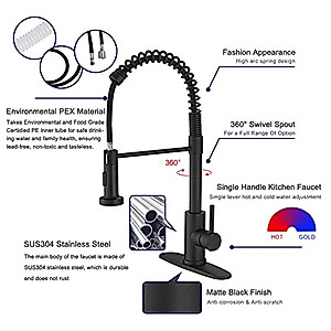 VOTON Kitchen Faucets with Pull Down Sprayer Matte Black Sink Faucet Stainless Steel Commercial Spring Pull Out Farmhouse faucets for Camper Laundry Utility Rv Bar Sink Faucet