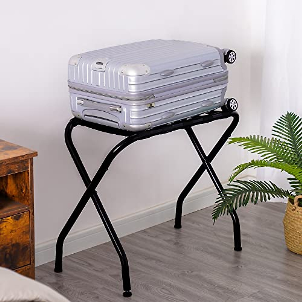 Heybly Luggage Rack,Steel Folding Suitcase Stand for Guest Room Bedroom Hotel,Black,HLR001B1