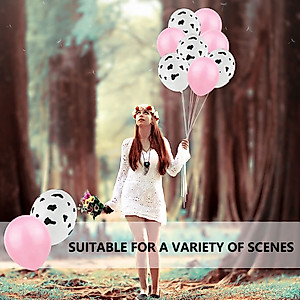 AnnoDeel 50pcs Cow Print Latex Balloons, 12inch White Black Cow Pink Balloons for Cowboy Theme Farm Animal Birthday Home Party Birthday Party Decoration