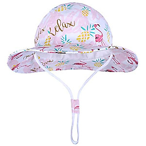 Baby Sun Hat Toddler Kids Wide Brim Sun Protection Hats Infant Beach Swimwear Bucket Cap (US, Age, 3 Months, 12 Months, Flamingo-Pink)