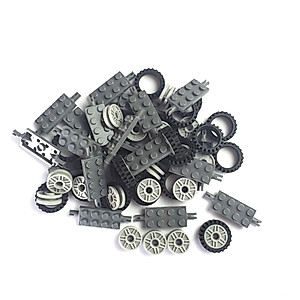 24 mm X 7 mm Tire,Wheel and Long Axles -50 Pieces Brick Building Chassis Pieces Education Wheels Set Toy