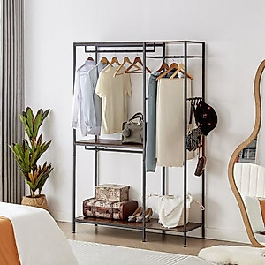 Wekity Freestanding Closet Organizer Heavy Duty, Closet Clothes Organizer, Freestanding Closet Organizer System, Holds 350 Lbs Metal Closet Rack, Clothes Rack (Rustic Brown)
