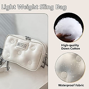 RongYue Puffer Bags for Women Small Casual PU Quilted Purses Crossbody Bags Shoulder Handbags with Chain Strap (White)