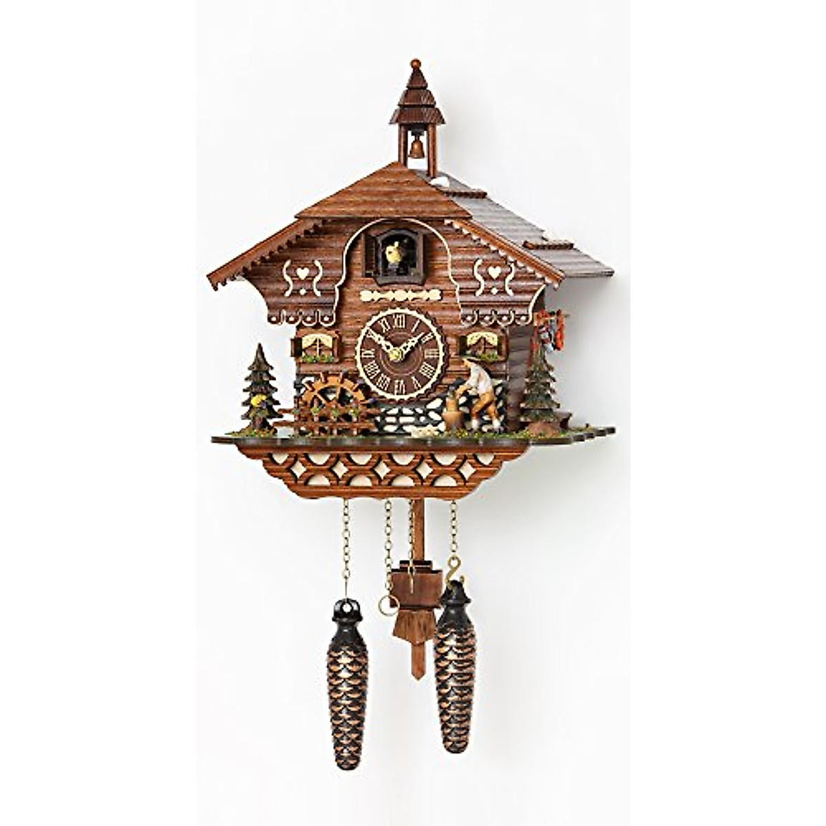 Trenkle Quartz Cuckoo Clock Black Forest House with Moving Wood Chopper and Mill Wheel, with Music TU 4217 QM