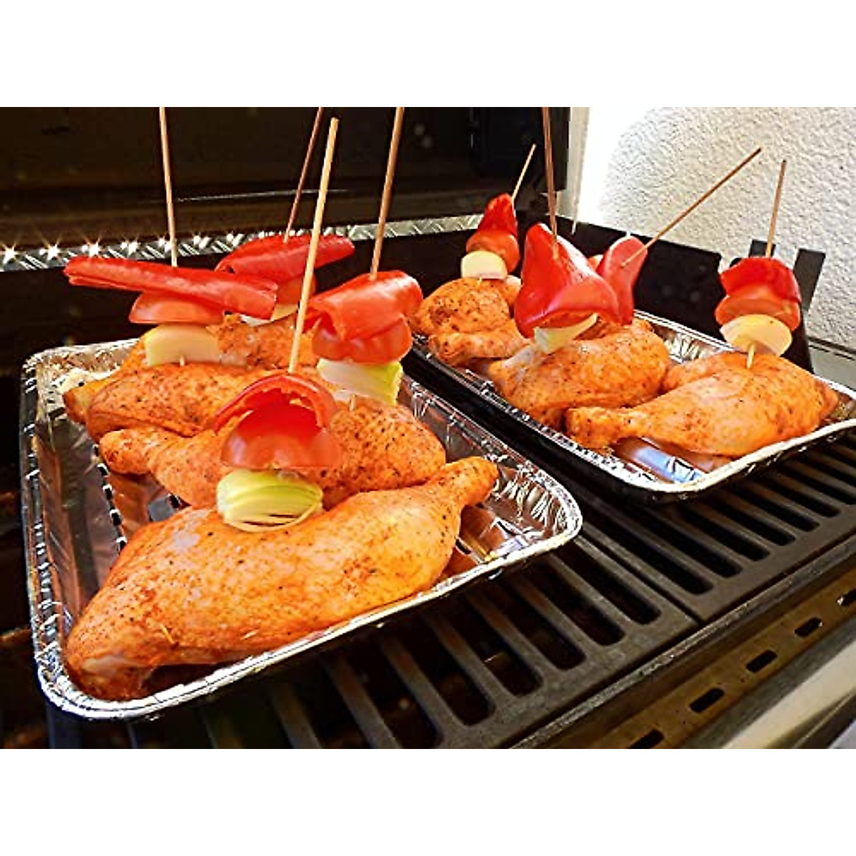 Roponan 30-Pack Disposable Grill Toppers, Aluminum Foil Grill Pans with Holes, Grill Accessories for Barbecue, Outdoor Cooking and Camping
