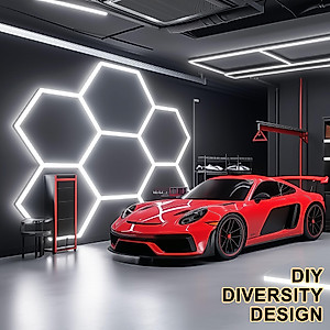 SLARY LED Hexagon Garage Lights, 24 Pack Car Garage Light Tubes, 192W, 23040LM, 6500K Super Bright, 5 Grid Systems Car Detailing Ceiling LED Light for Garage Warehouse Workshop Basement Gym