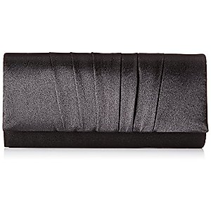 Damara Womens Satin Pleated Clutch Bag Wedding Bridal Prom Evening Handbag,Black, Large
