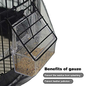 Universal Bird Cage Seed Catcher,Seed Catcher Guard Net Cover,Parrot Nylon Mesh Net Cover,Soft Airy Cage Net Stretchy Skirt for Round Square Cage Father'Day Gift(Circumference 40 inch to 63 inch，Black