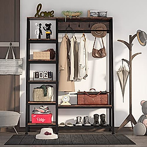 Tribesings 47 inches Clothes Closet, Free-standing Clothing Garment Rack with Shoe Bench and Storage Shelf, Industrial Entryway Hall Tree Rack with Hooks , Capacity Weight 350 lb