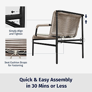 EAST OAK 3-Piece Patio Furniture Set, Outdoor Bistro Set with PE Rattan Wicker Wide Chairs, Soft Cushions & Coffee Table, Modern All-Weather Wicker Patio Set for Garden and Porch, Creamy Apricot