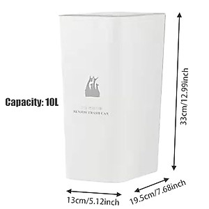 BEAHING Slim Bathroom Bin 10L Plastic White Bathroom Bin with Press Type Lid and Built-in Groove Handle Narrow Trash Can for Bathroom Kitchen Living Room Office 5x7.7x13 Inch Bedroom Bin