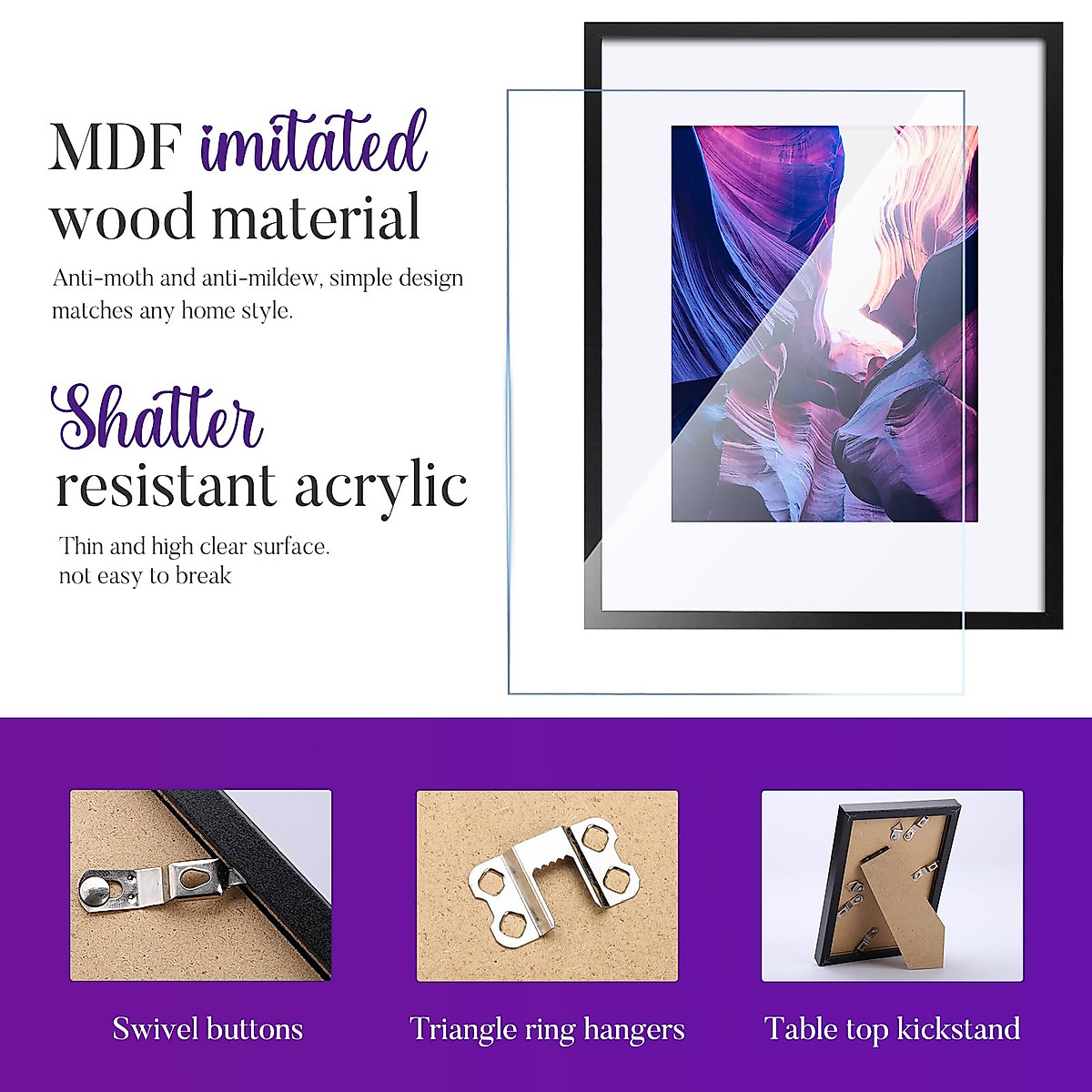 TWING 11x14 Picture Frames Set of 6, Gallery Wall Frame Set Display Photo 8 x 10 with Mat or 11 x 14without Mat Black Composite Wood Wall Mounting, Ideal Valentine Gifts for Him/Her