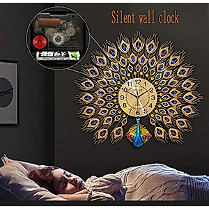Wall Clock Peacock Wall Clock European Peacock Home Decor Wall Clock Living Room Silent Wall Clock,80CM