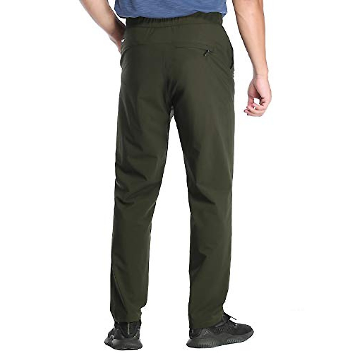 MIER Men's Stretch Hiking Pants Elastic Waist Lightweight Travel Jogger Trousers, Water Resistant, Quick Dry, Army Green, XXL