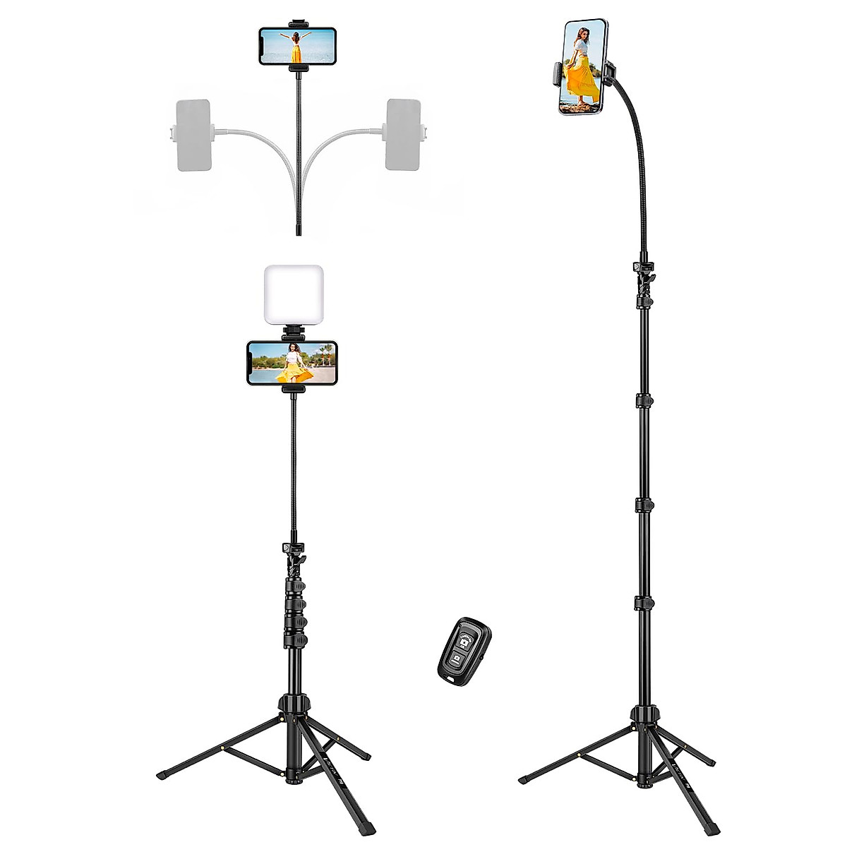 VICTIV 85" Tall Cell Phone Tripod Stand with Gooseneck and Remote, Portable Travel Tripod Stand, Overhead Tripod for iPhone 14 Pro Max/13/12/Android for Recording/Watching/Cooking/Fitness/Vlog