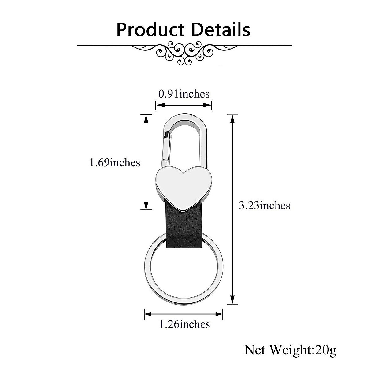 PESOENTH Men Leather Keyring Heart Car Key Chain Ring Bag Protection Black Leather Car Smart Keychain Key Holder Key Fob Clip on Belt Loops Pants Buckle for Women