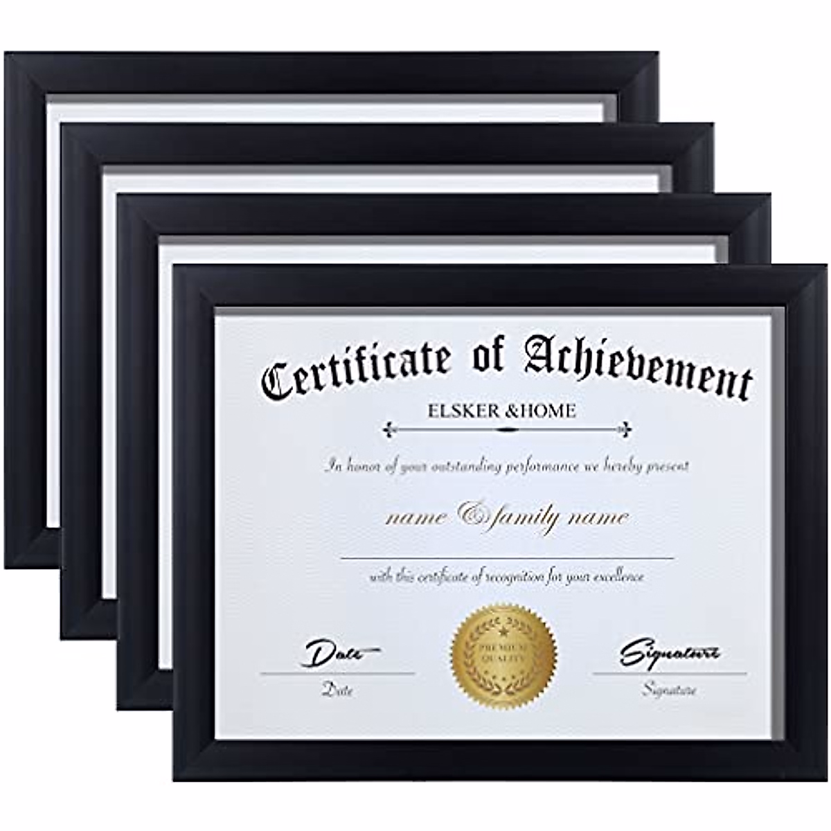 ELSKER&HOME 8.5x11 Picture Frame - Black Sturdy Wood Composite Certificate Frame - Semi-Tempered Glass - Includes Hanging Hardware and Desktop Easel - for Document/Diploma Frame (4 Pack)