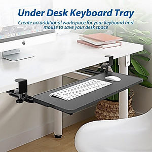 Homaisson Keyboard Tray Under Desk, (XL) Pull Out Keyboard & Mouse Tray with C Clamp, 25''(30.5''Including Clamps) x 10'' Slide-Out Computer Platform Drawer, for Home, Office Typing