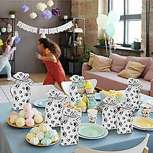 YIDAKO 50 Pieces Paw Print Goodie Bags, Plastic Dog Gift Bags With Drawstring, Treat Candy Bags For Dog Cat Theme Party Favors and Boys Girls Birthday Party Supplies Decorations, 9× 6 Inch