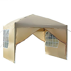 10x10 Pop Up Tent with Two Doors & Two Windows Practical Waterproof Right-Angle Folding Tent with Carry Bag Khaki