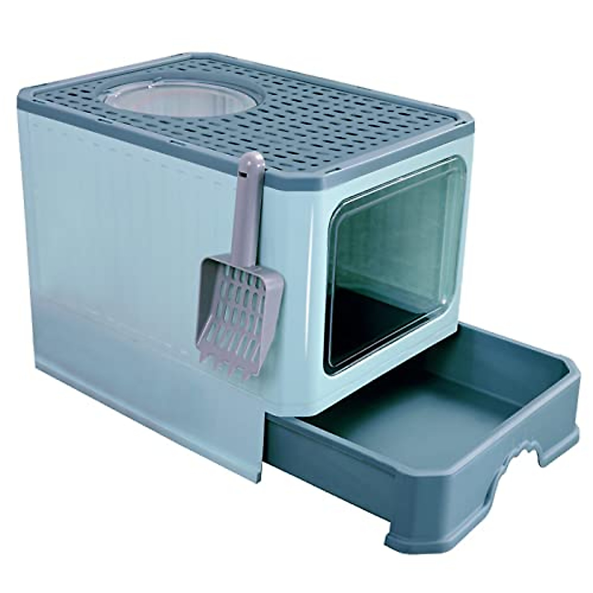 AOSUI Covered Cat Litter Box Extra Large Foldable Litter Box Odor Filter Front Entry Top Exit Litter Box with Lid for Cats, Enclosed Cat Potty with Cat Litter Scoop and Cat Litter Mat Easy Clean