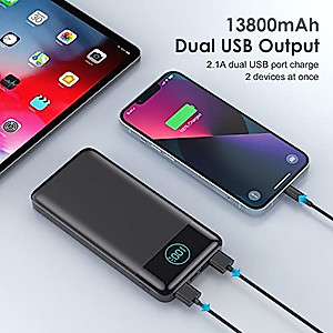 Portable Charger 13800mAh, Upgraded Slimmest High-Speed Power Bank, USB C [Only Input] with Flashlight External Battery Pack Compatible with iPhone 13/12/11/X/XR Samsung S22 / S21 LG Phone and More
