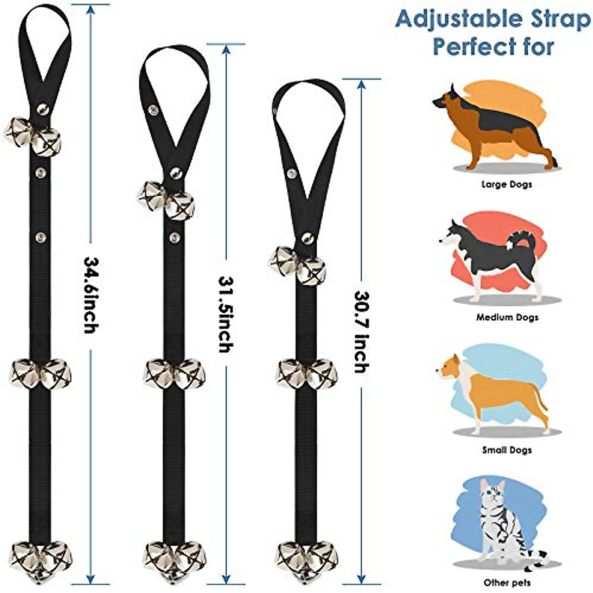 FOLKSMATE Dog Doorbells for Potty Training, 3 Snaps Adjustable Puppy Dog Door Bells with 7 Extra Loud Bells for Dogs Training, Housebreaking, Door Knob, Ring to Go Outside Puppy Pet Supplies