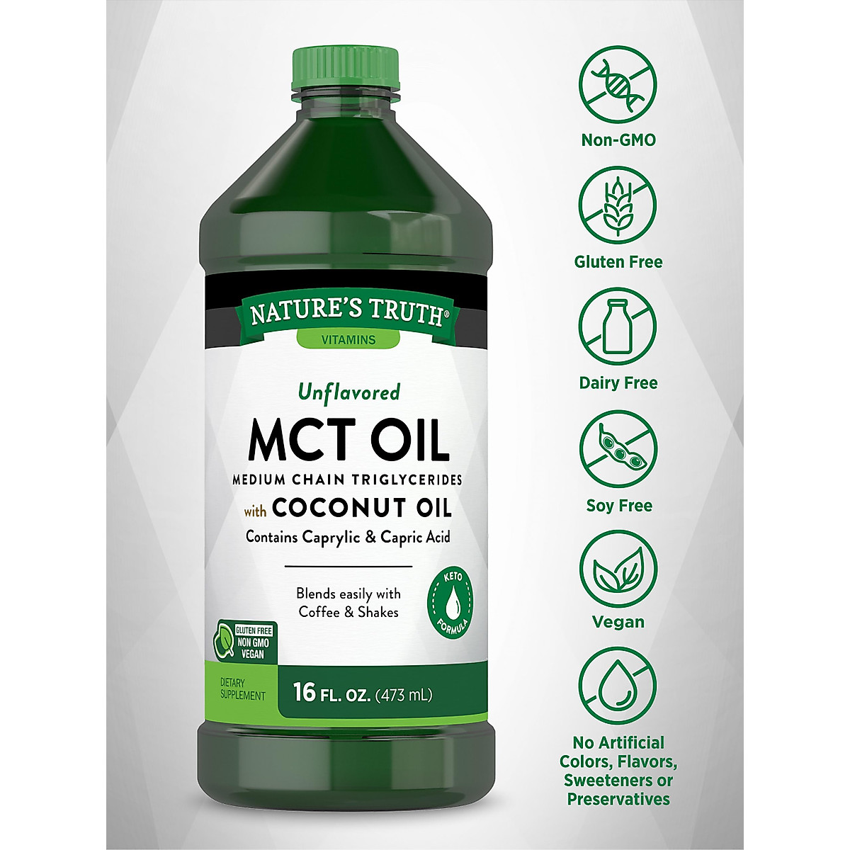 MCT Oil | 16 fl. oz | Keto, Unflavored Formula | with Coconut Oil | Vegan, Non-GMO, and Gluten Free Supplement | by Nature's Truth