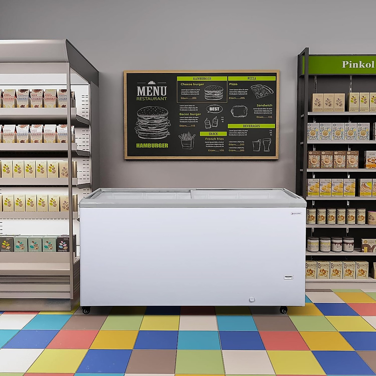 Generic 16 Cu.Ft Commercial Chest Freezer with LED Light,Temp Rang -8°F and 0°F,Glass Top Display Chest Freezer with 6 Removable Wire Baskets,Sliding Lids, Lock,Caster Wheels, FDF16CF-ST