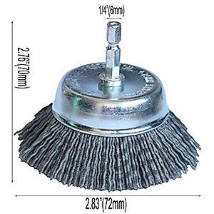 FPPO 3Pcs 3 Inch Assorted Cup Brushes Abrasive Wire Nylon Cup Brush for Drill,Grit 80 120 320 with 1/4" Shank