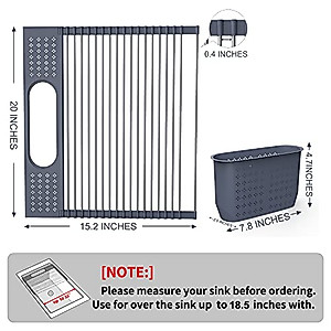 LEMIKKLE 20" x 15.2" Roll Up Dish Drying Rack Over The Sink Dish Drying Rack,Multi-Purpose Kitchen Rolling Dish Drainer Foldable SUS304 Stainless Steel Dish Drying Rack