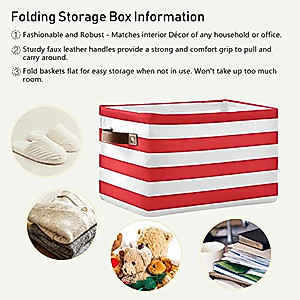AHOMY Storage Basket Red and White Striped Cube Storage Bins Organizer Bag with Handles 1-Pack
