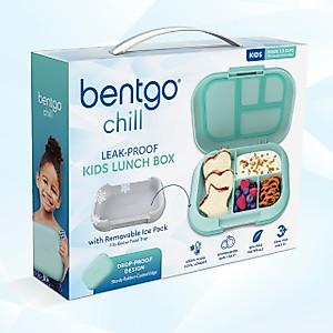 Bentgo® Kids Chill Lunch Box - Bento-Style Lunch Solution with 4 Compartments and Removable Ice Pack for Meals and Snacks On-the-Go - Leak-Proof, Dishwasher Safe, Patented Design (Aqua)