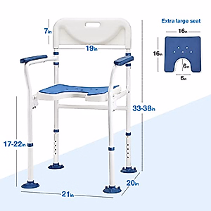 GreenChief Shower Chair with Arms and Back 350 LB, Folding Bath Chair Adjustable, Shower Seat Cutout for Private Washing, Heavy Duty Shower Chair for Senior, Elderly, Disabled, Bariatric
