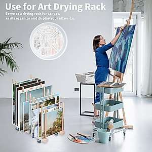 Evellstor Art Storage Rack with Caster Wheels, 9 Section Wooden Art Canvas Storage for Frames and Drawing Board, Printed Matters, Paper Pads for Studio, Gallery, Art Exhibition