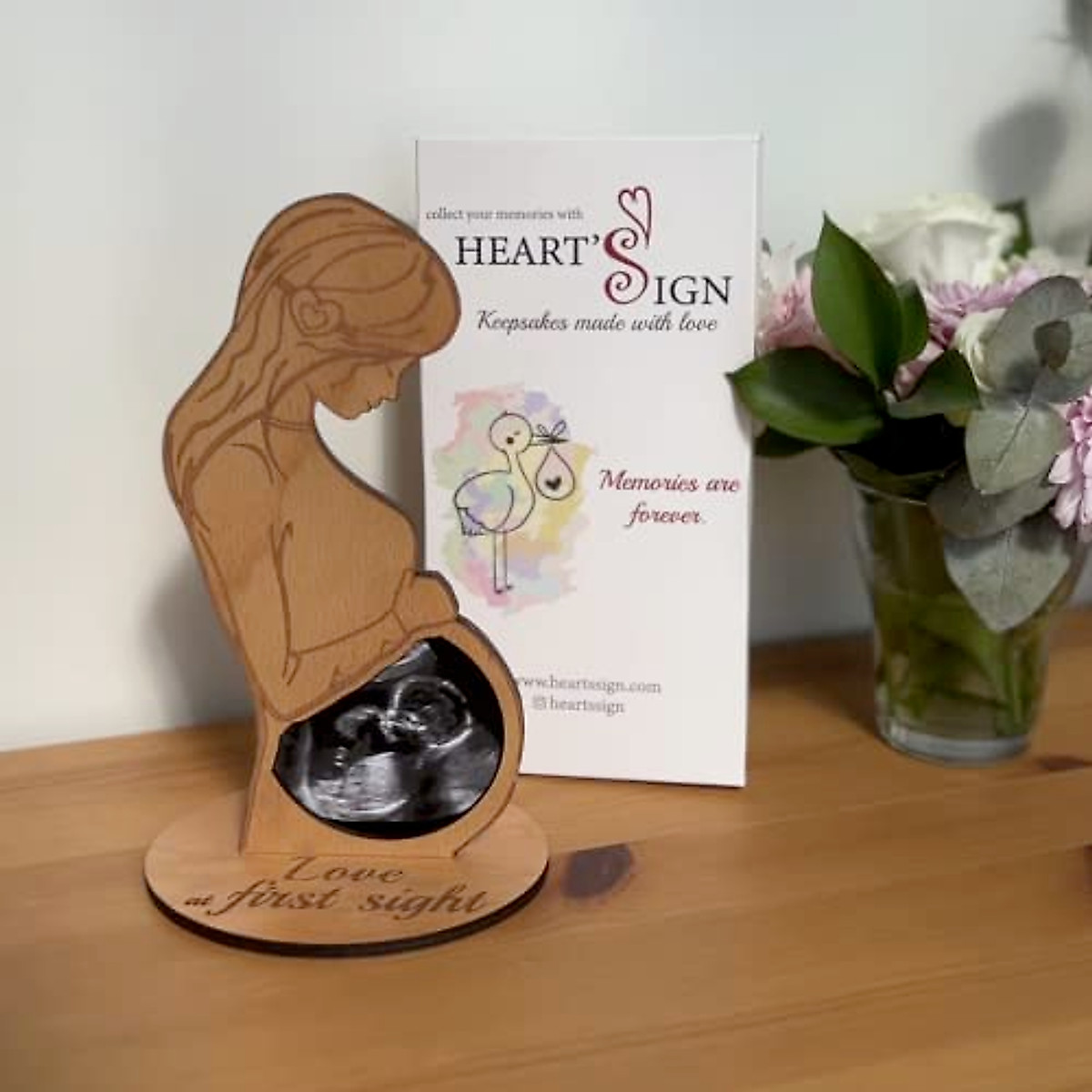 Heart's Sign Baby Ultrasound Photo Frame - Expecting Mom Gift for Pregnant Friend | Pregnant Wife Gifts From Husband | Sonogram Frame Gift for Pregnant Women (Natural Wood - 7.8x4.7'')