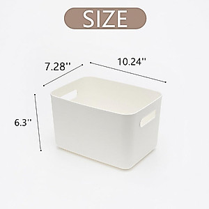 QRZLP 3Pcs Plastic Storage Bins, Multi-functional Storage Basket with Handles Organizers and Storage Bins for Home Cupboard Kitchen Bathroom Office (White,10.2 X 7.3 X 6.3 Inch).