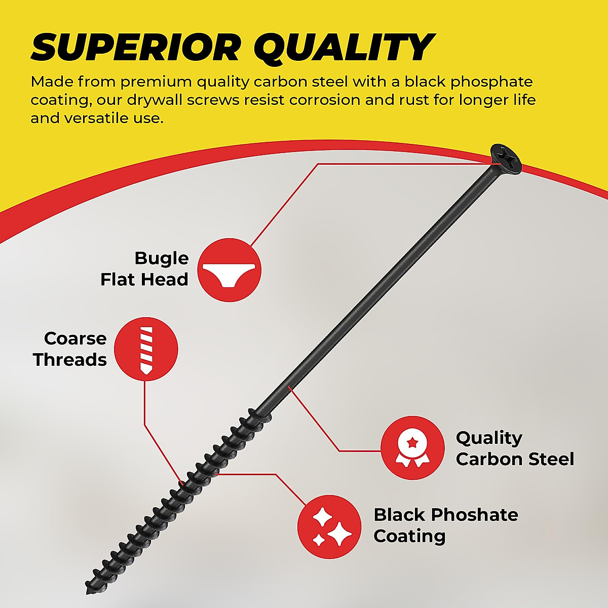 Qualihome #10 Coarse Thread Sharp Point Drywall Screw with Phillips Drive #2 Bugle Head, 1 Lb/Pound, Black, Ideal Screw for Drywall Sheetrock, Wood and More (6 Inch)