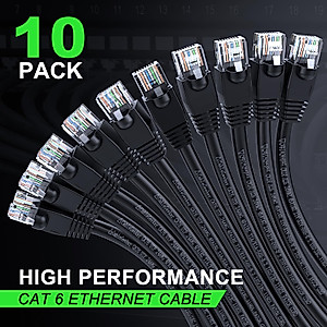 CableGeeker Cat 6 Ethernet Cable 8 ft (10-Pack) - Cat6 Patch Cables, Snagless RJ45, Cat 5e Cat 6 Patch Cable, Cat 6 Cable, 8 Foot Cat6 Ethernet Cables, Network Cable, Internet Cable - 8 Feet Black